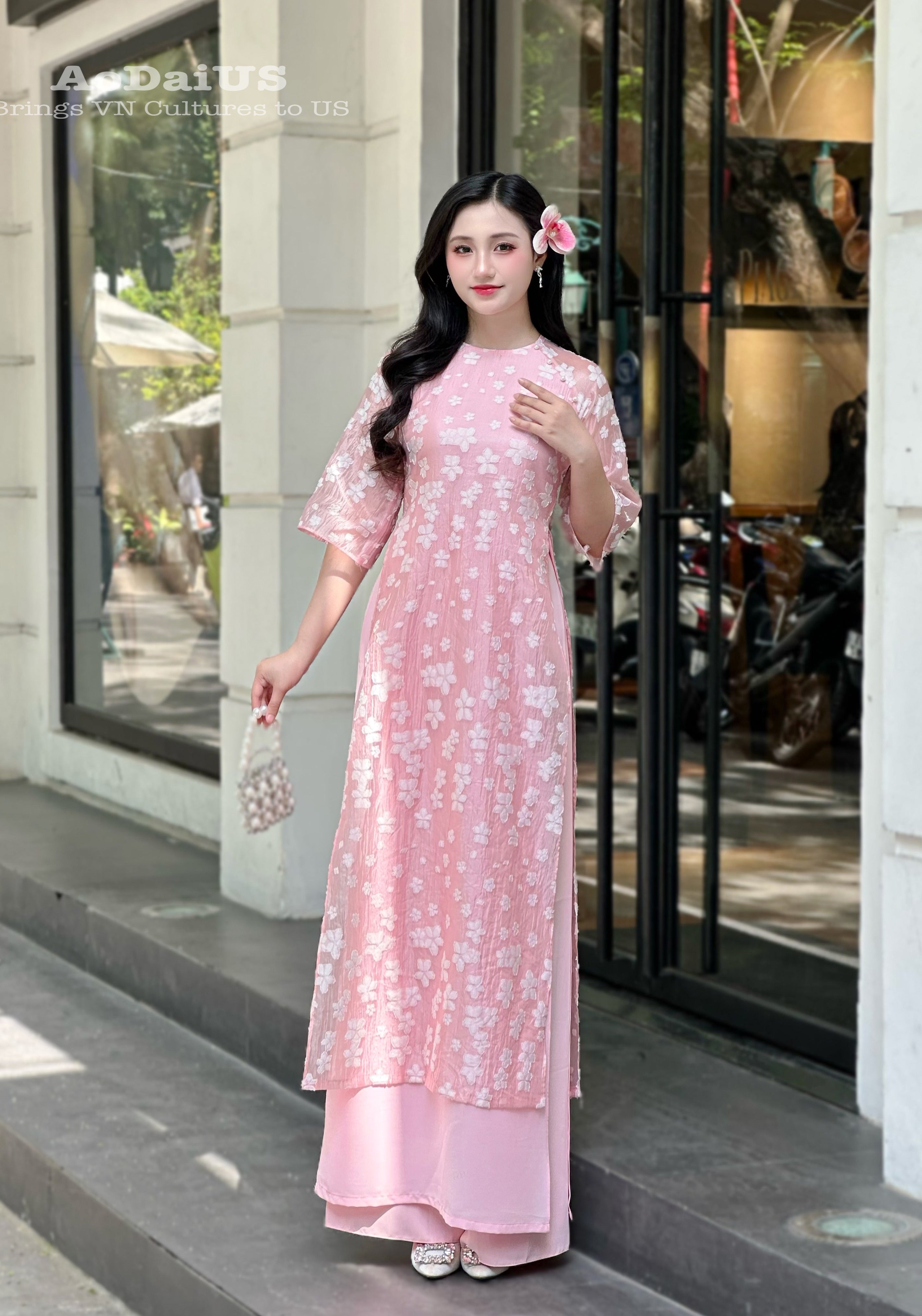 Pink Floral Modern Ao Dai Vietnam NO PANTS | Modern Vietnamese Ao Dai ...
