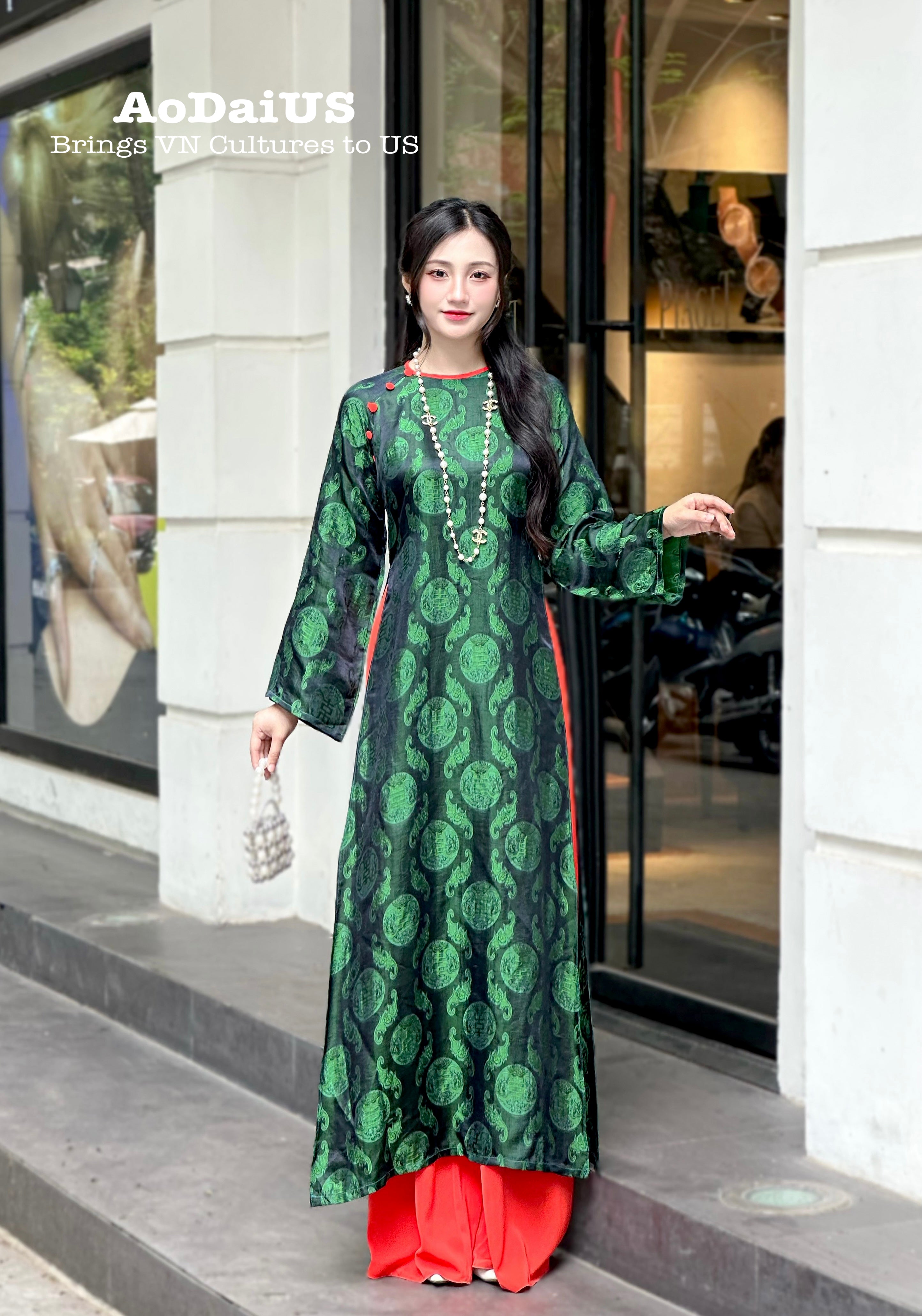 Dark Green Natural Mulberry Silk Ao Dai | Traditional Vietnamese Ao Da ...