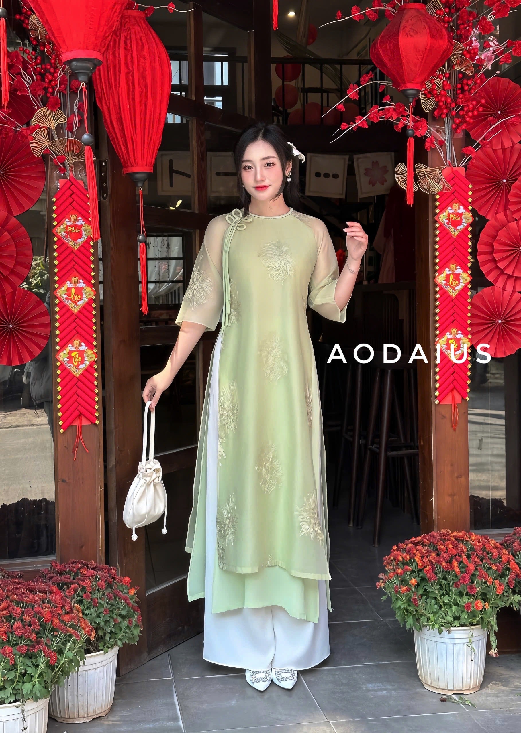 Pink\Green Double Layers Ao Dai For Women No Pants | Vietnamese Modern ...