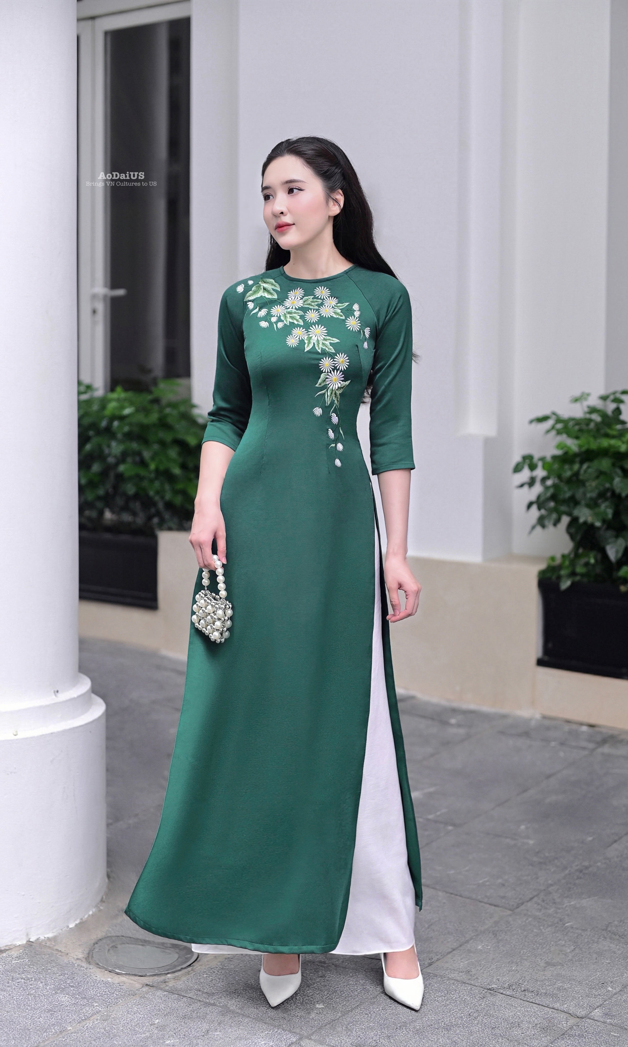 Green Cúc Mai Traditional Vietnamese Ao Dai Set D11 – Ao Dai US